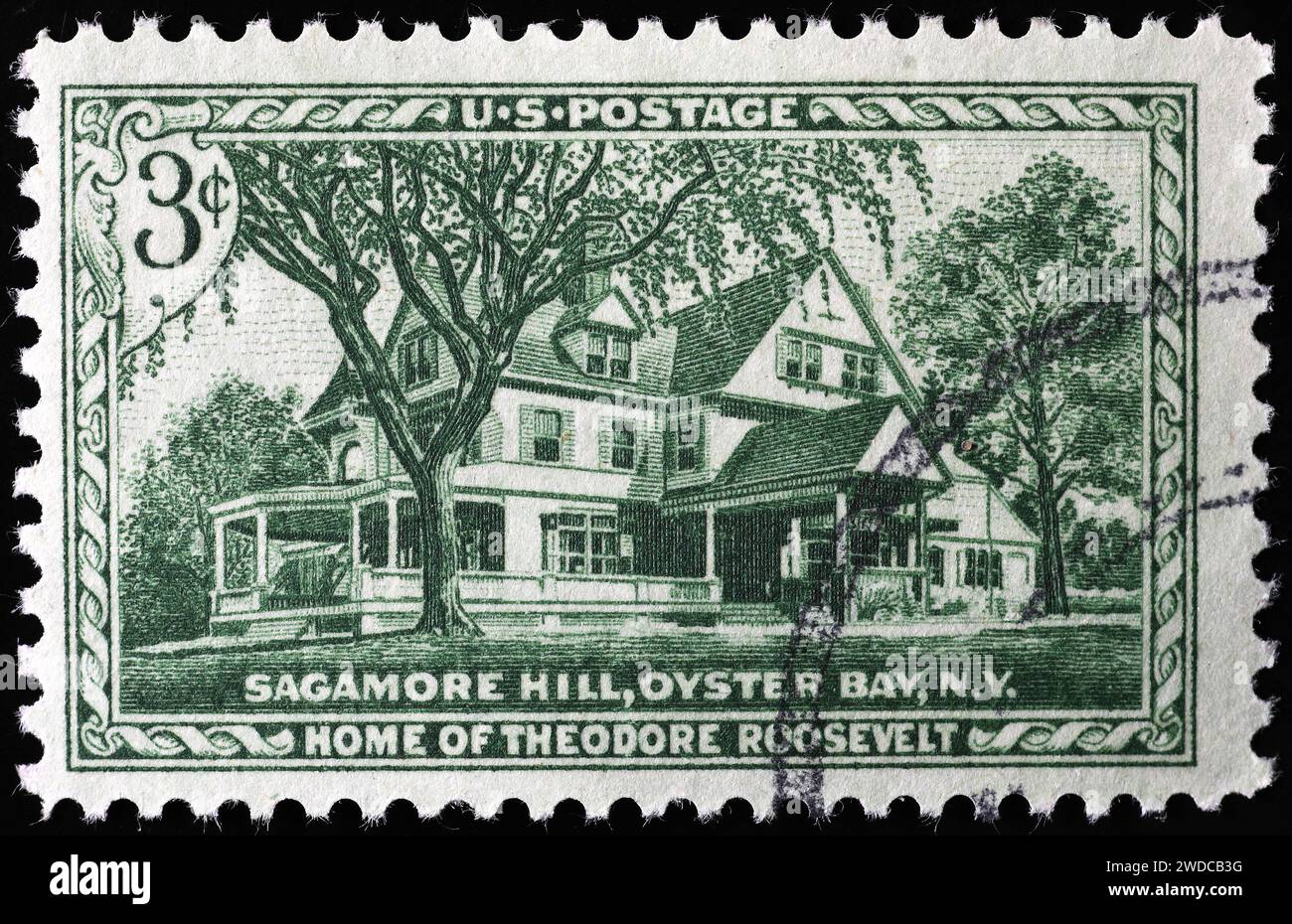 Home of Theodore Roosevelt on vintage american postage stamp Stock ...
