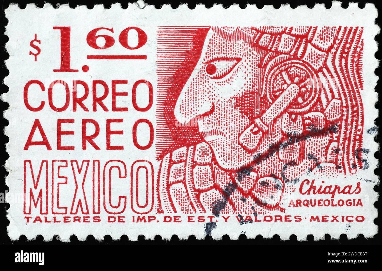 Inca relief on vintage mexican stamp Stock Photo - Alamy