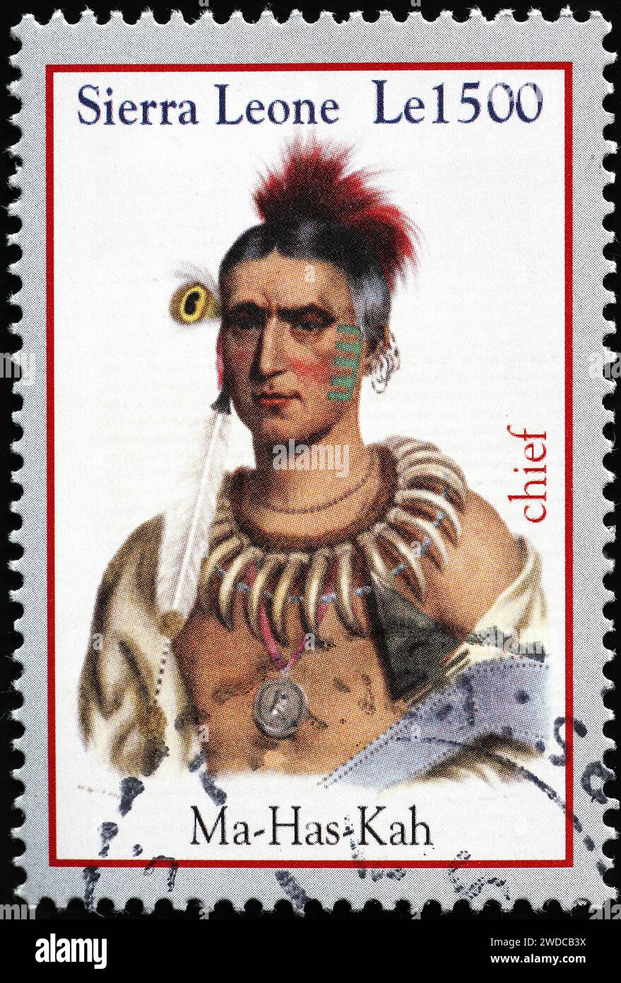 Indian chief Ma-has-ka celebrated on postage stamp Stock Photo - Alamy