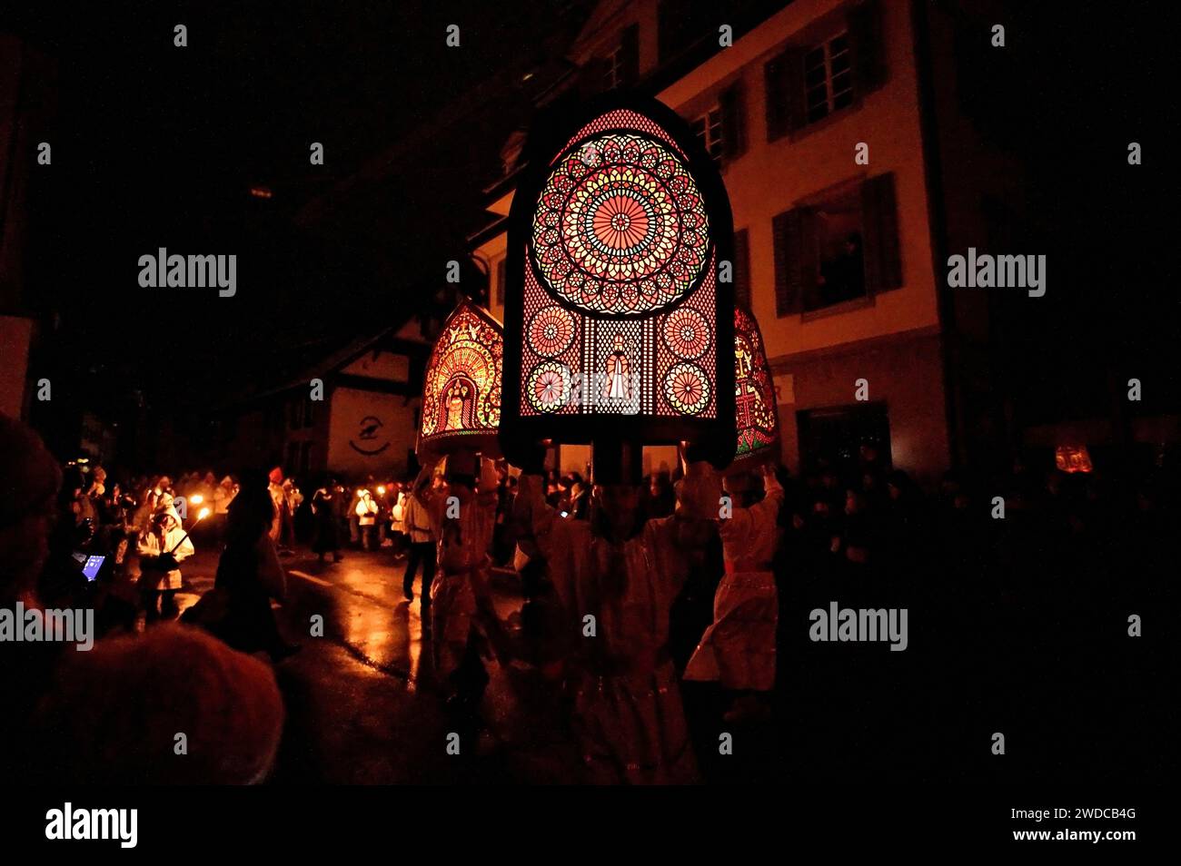 Bearer of the Iffelen at the traditional Klausjagen, Klaus parade 2023 ...