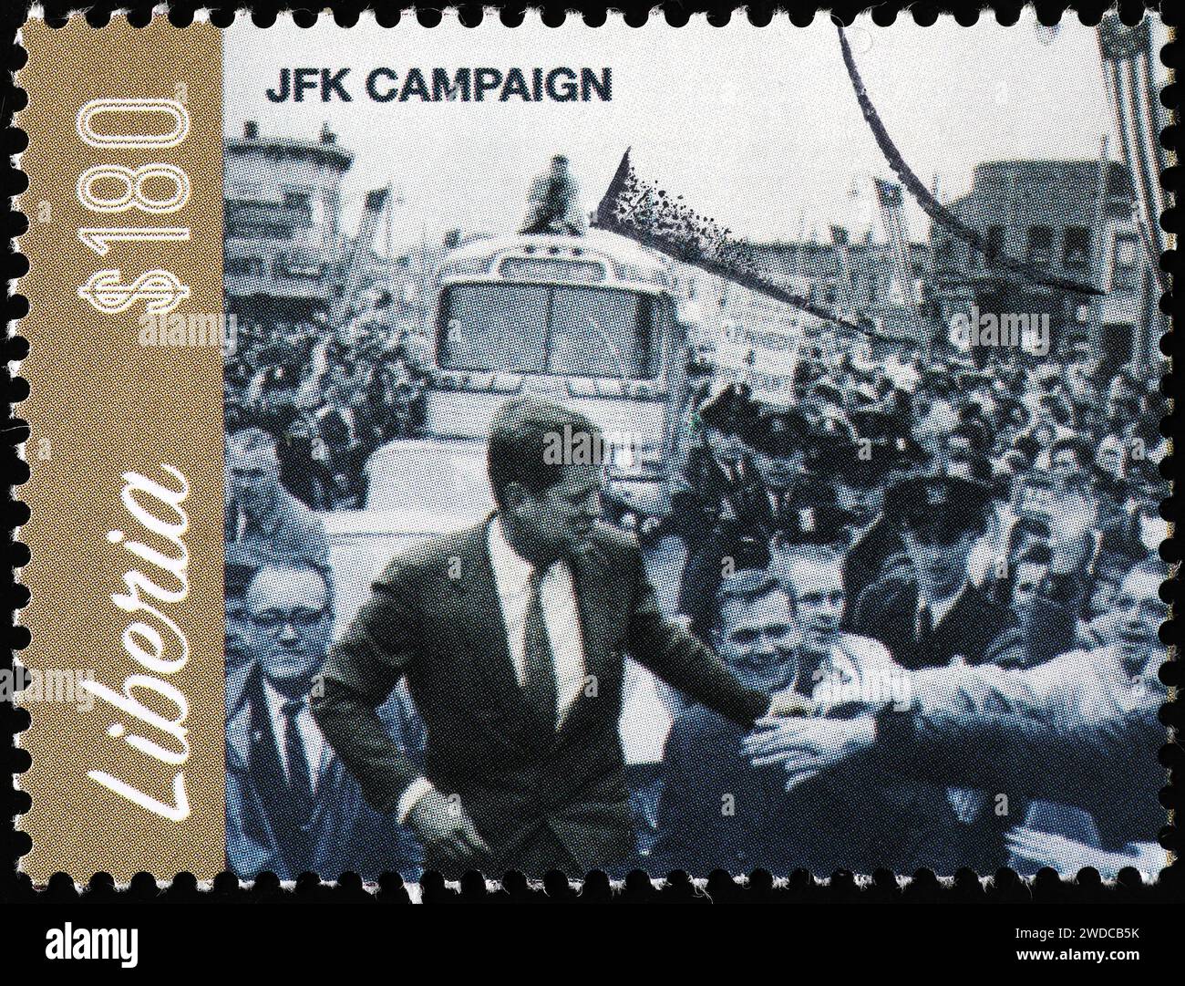 JFK during his campaign to be elected president on postage stamp Stock ...