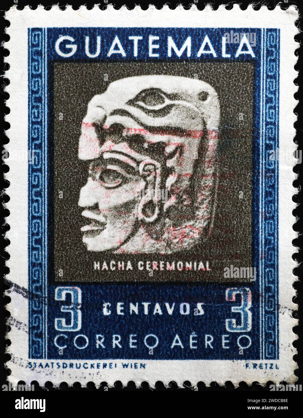 Maya sculpture on postage stamp of Guatemala Stock Photo - Alamy