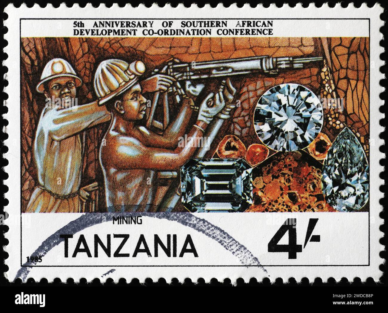 Mining diamonds on postage stamp from Tanzania Stock Photo - Alamy