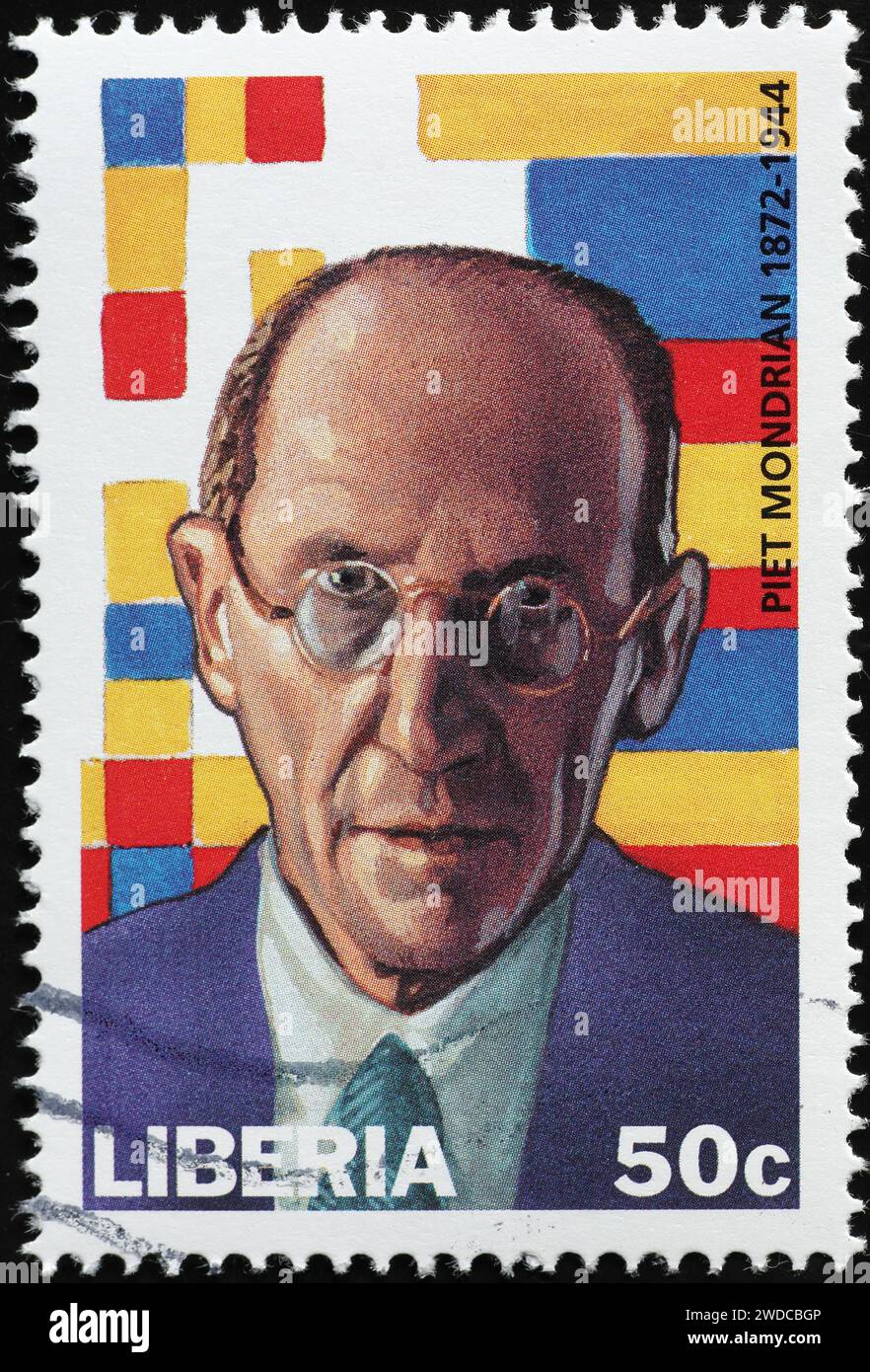 Portrait of Piet Mondrianl on postage stamp of Liberia Stock Photo - Alamy