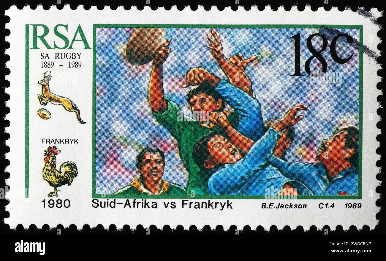 Rugby match of 1980 South Africa vs France celebrated on stamp Stock ...