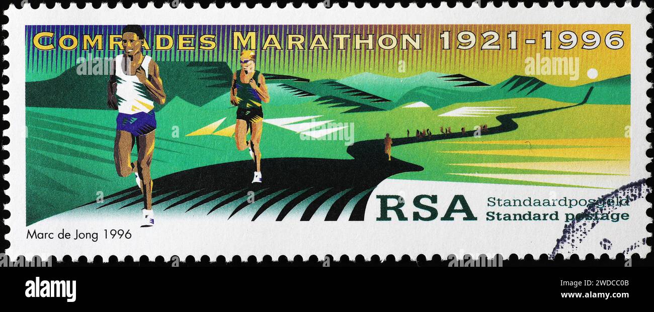 South african postage stamp celebrating Comrades Marathon Stock Photo ...