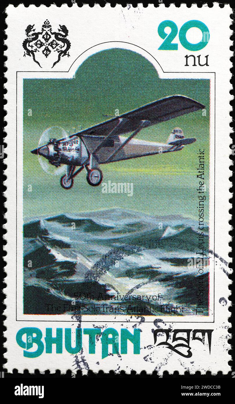 The Spirit of Saint Louis crossing the Atlantic on postage stamp Stock ...