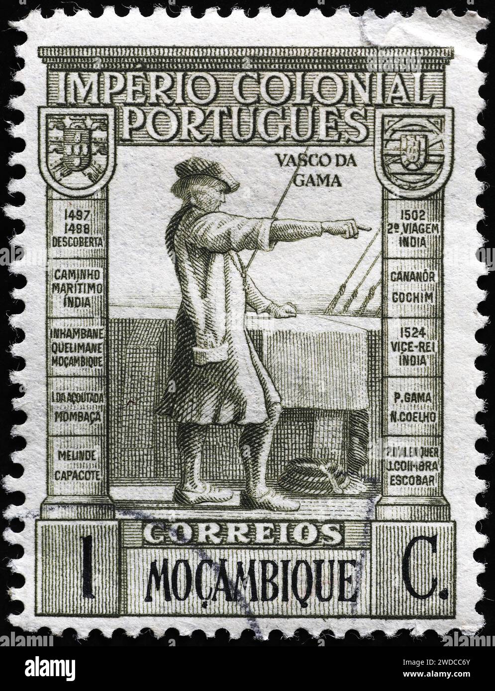 Vasco da Gama on vintage portuguese postage stamp Stock Photo - Alamy