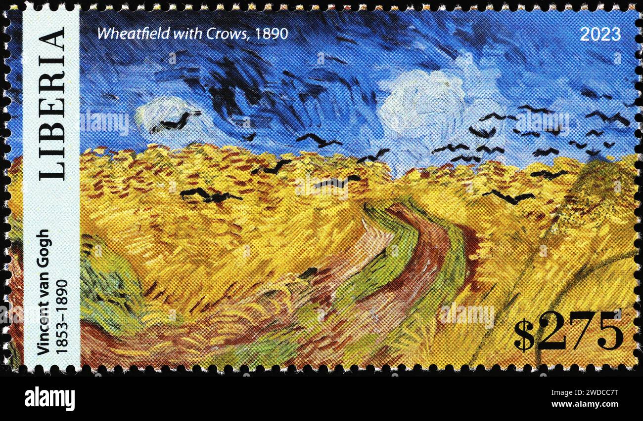 Wheatfield with crows by Vincent Van Gogh on postage stamp Stock Photo ...