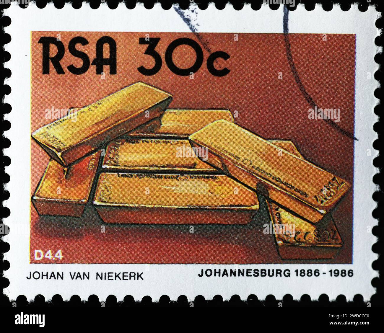 Gold bars on south african postage stamp Stock Photo - Alamy