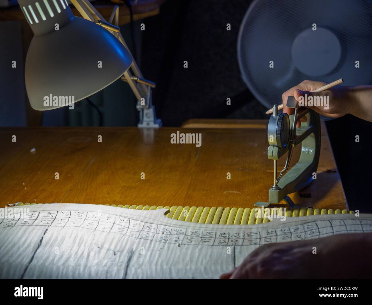 Close up of Stringed instrument maker master luthier hand proceed with ...