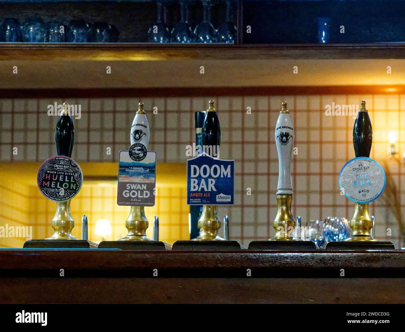 Beer taps in a row in a pub. England, Great Britain Stock Photo - Alamy