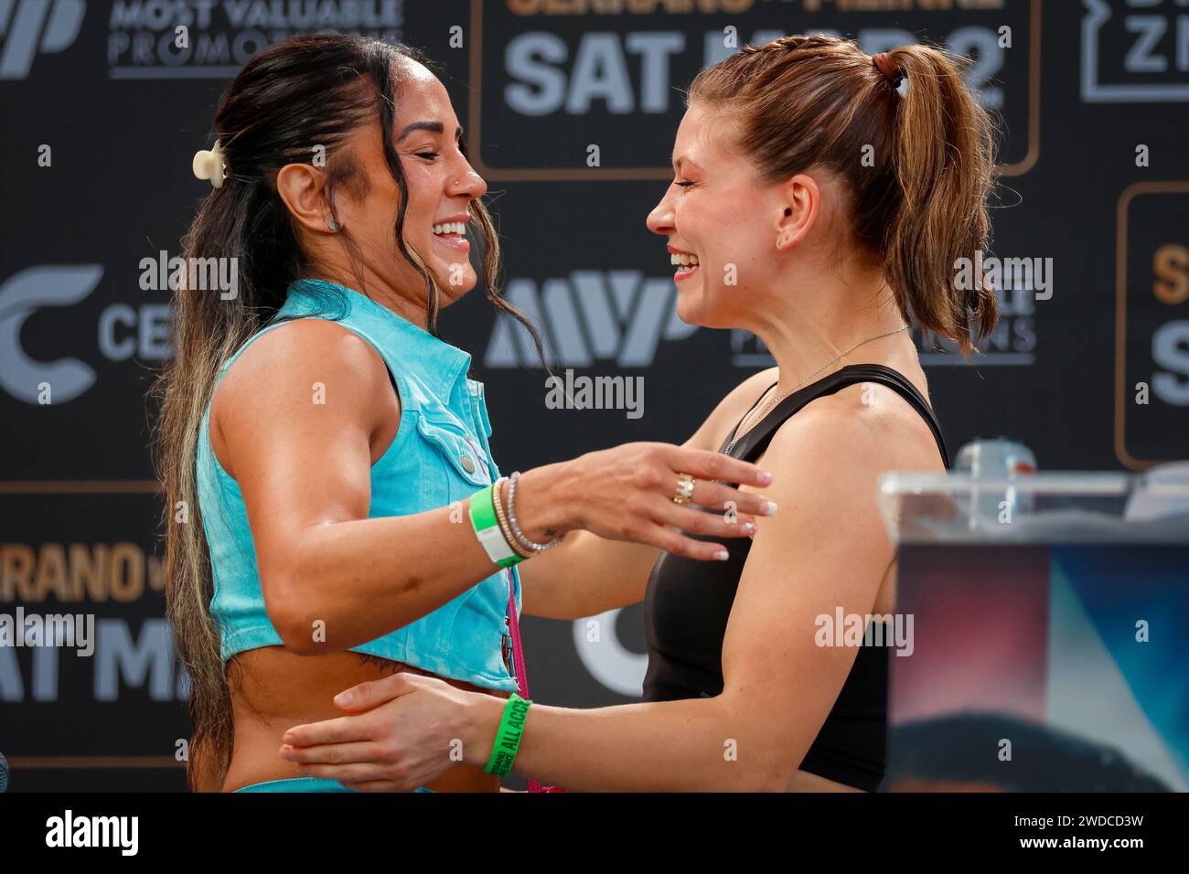 SAN JUAN, PUERTO RICO Nina Meinke and Amanda Serrano give each other a ...