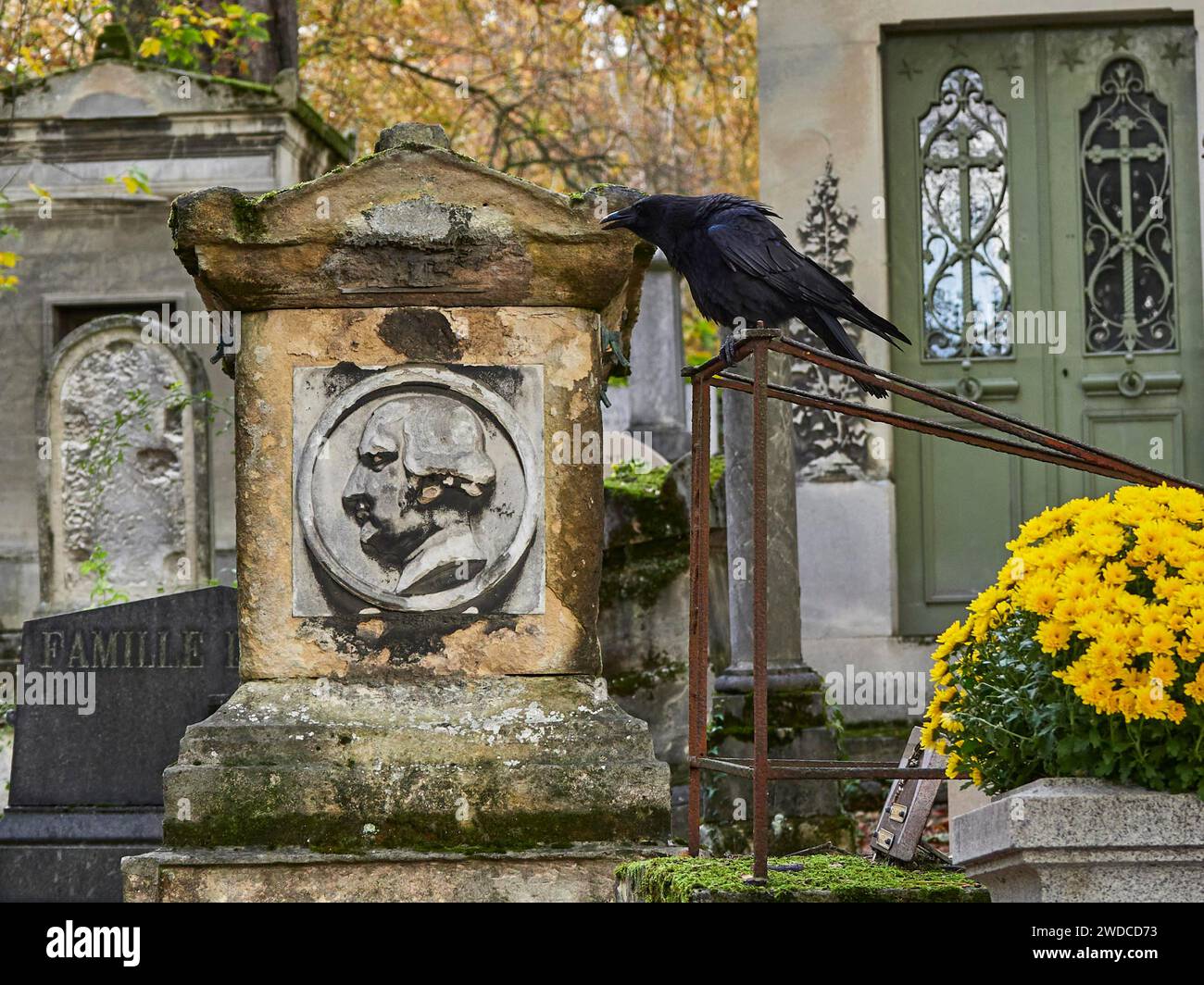 A raven in front of a tomb, Pere Lachaise Cemetery Paris Stock Photo ...