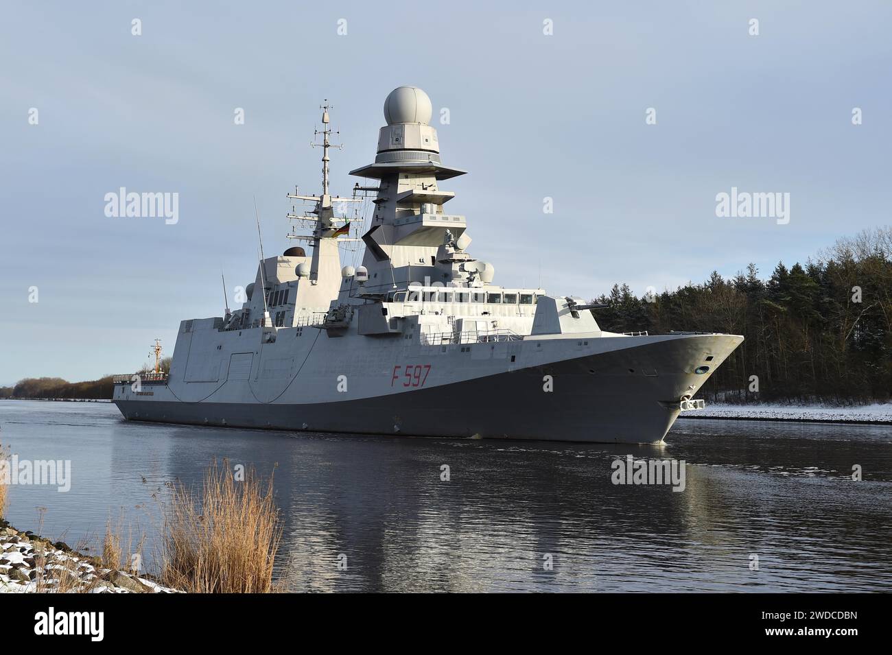 Italian frigate, warship Antonio Marceglia sailing through the Kiel ...