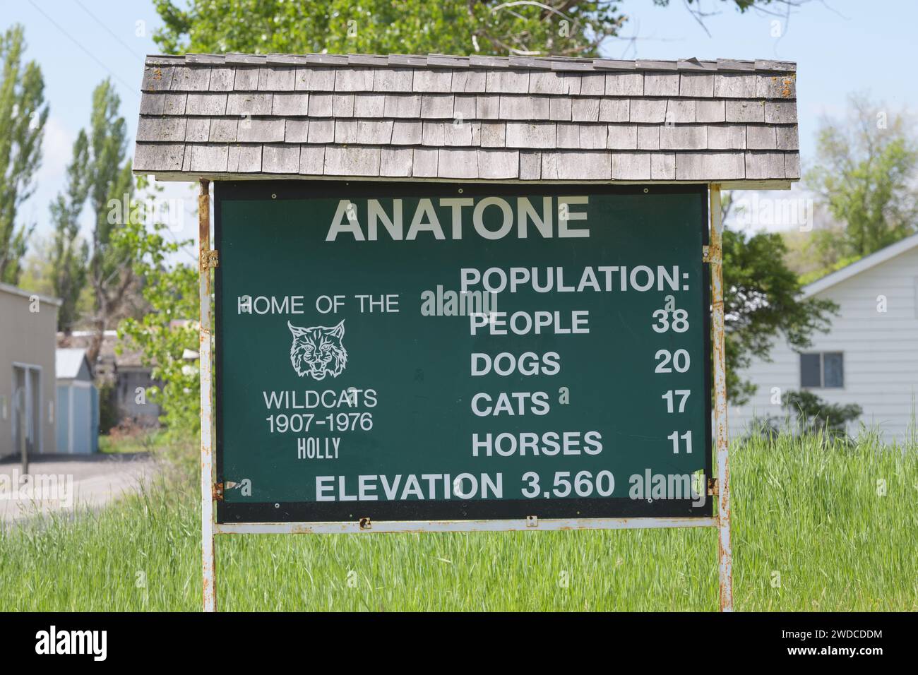 Anatone, WA, USA - May 24, 2023; Population sign in Anatone Washington ...