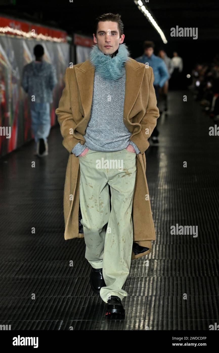 Milan, Italy. 13th Jan, 2024. MSGM fashion show catwalk at Milan ...