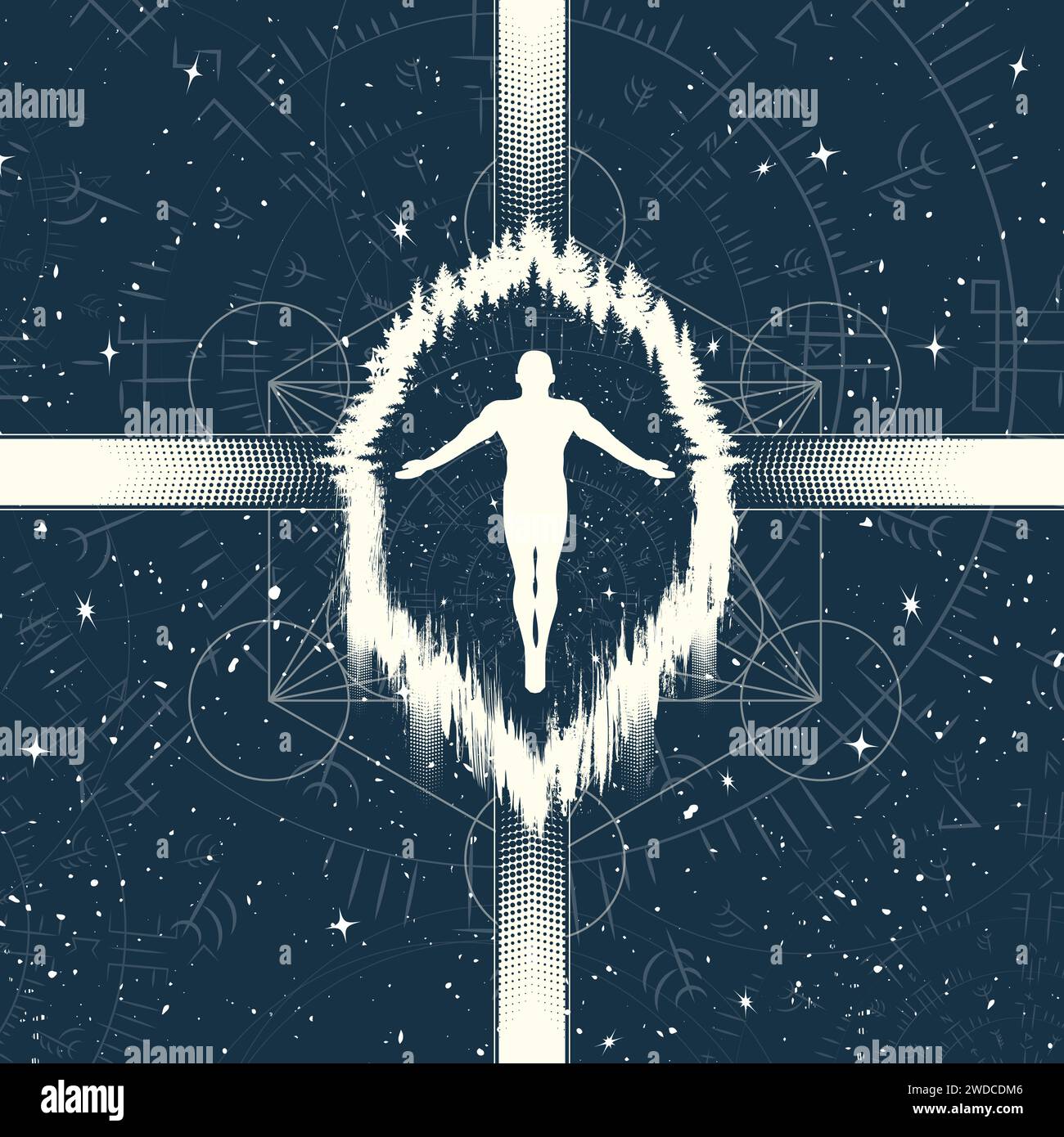 Grunge dark night levitation human center Stock Vector Image & Art - Alamy