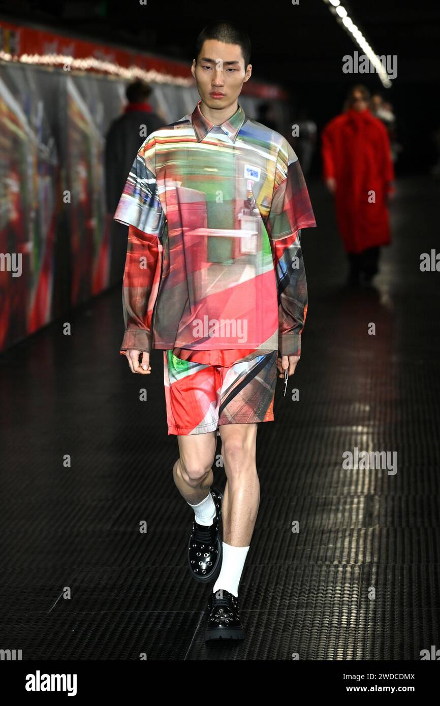 Milan, Italy. 13th Jan, 2024. MSGM fashion show catwalk at Milan ...