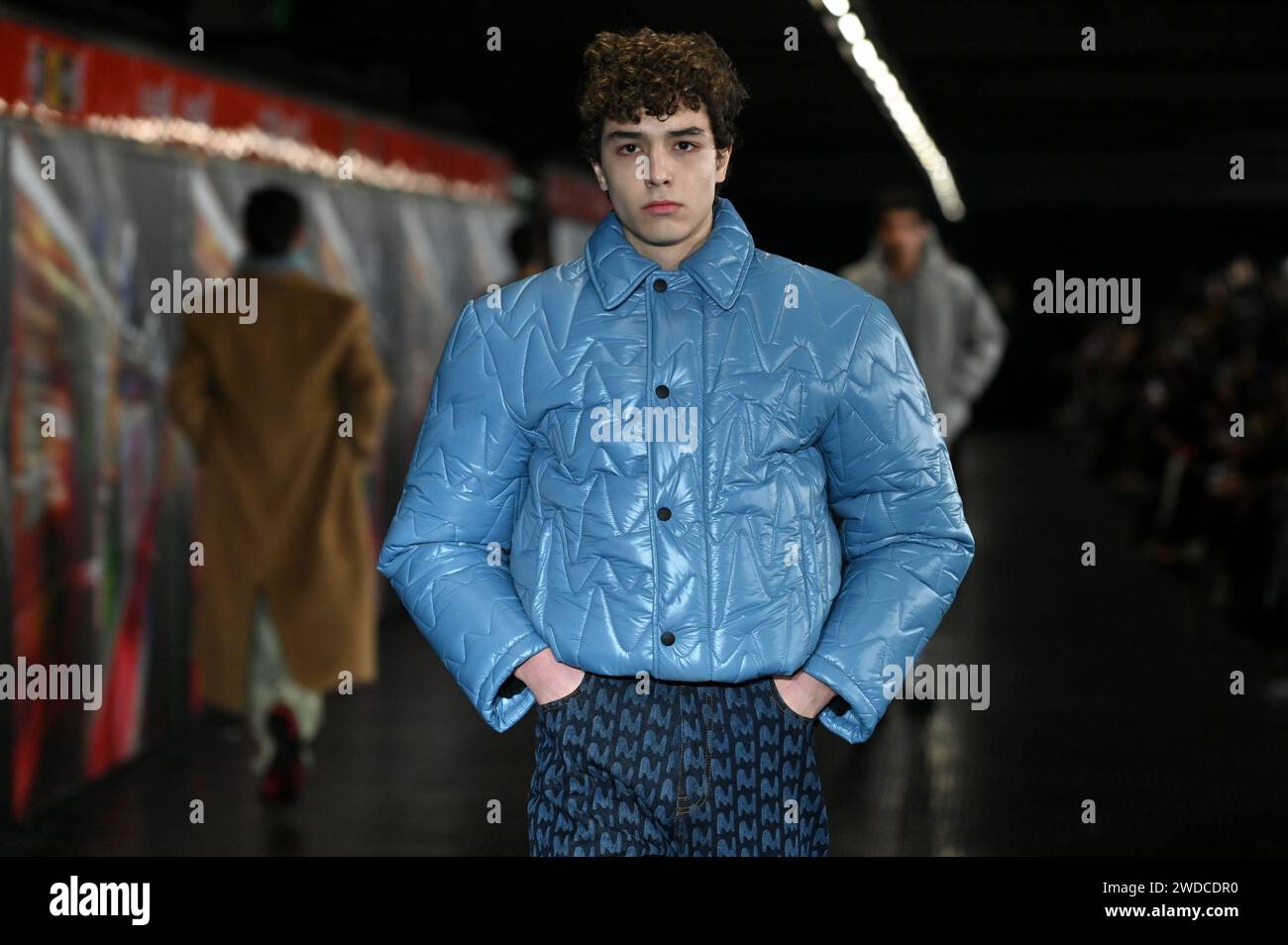 Milan, Italy. 13th Jan, 2024. MSGM fashion show catwalk at Milan ...