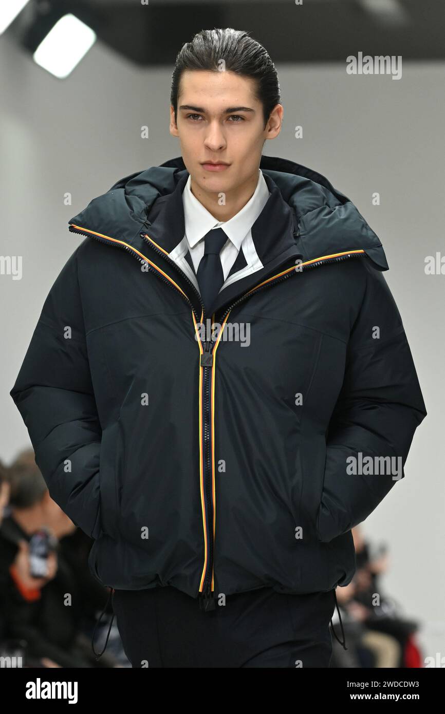 Milan, Italy. 14th Jan, 2024. K-Way fashion show catwalk at Milan ...