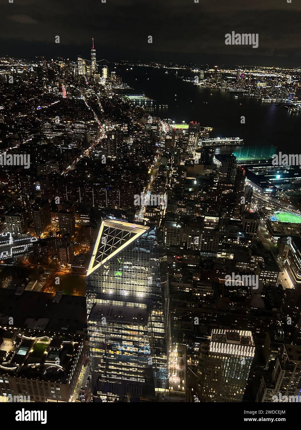High angle view of 10 Hudson Yards in foreground and view south to ...