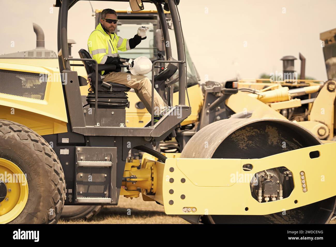 construction worker man used construction heavy machine equipment on ...