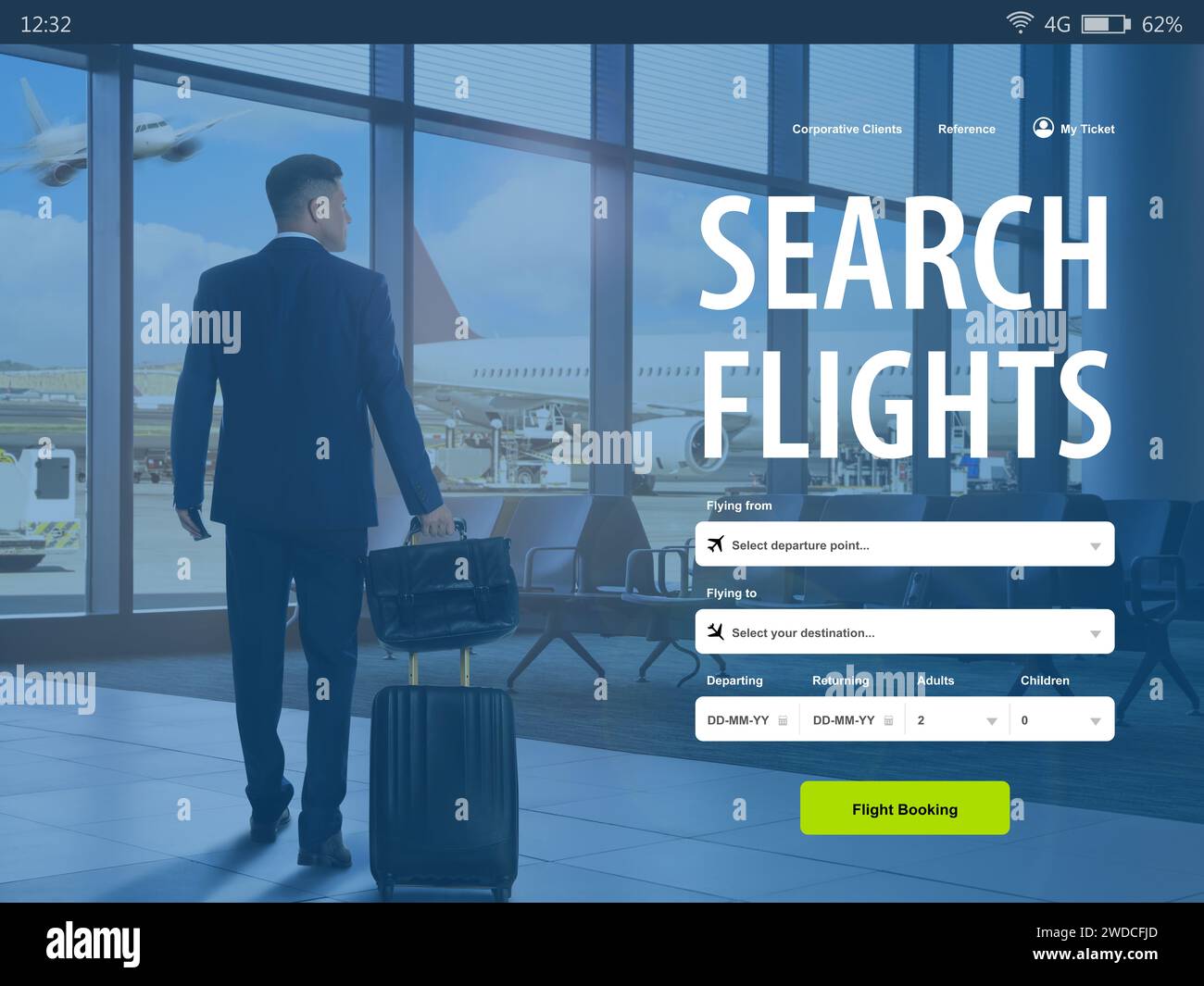 Online flight booking website interface with information Stock Photo ...