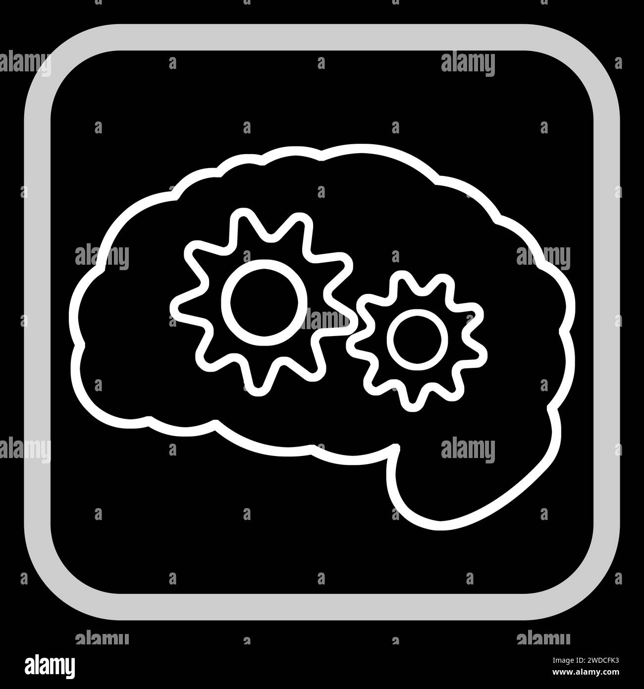 Brain with gears in frame, illustration on black background Stock Photo ...