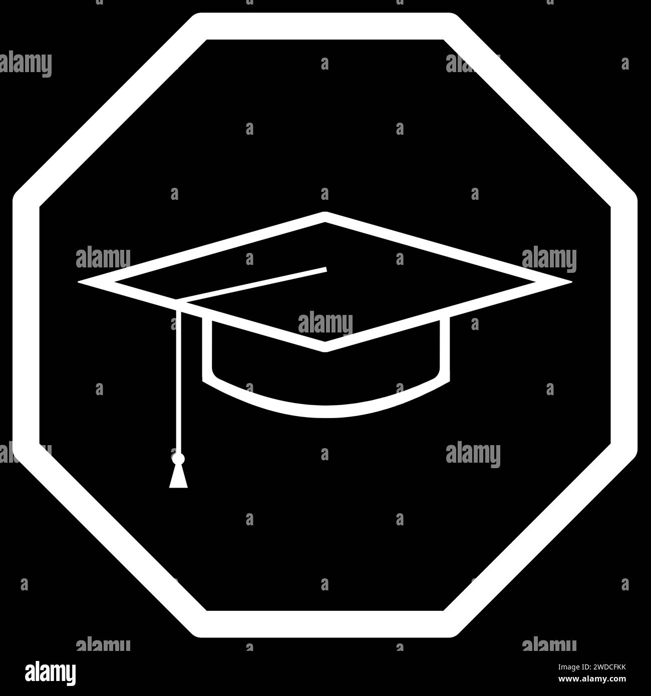 Square academic cap in frame, illustration on black background Stock ...