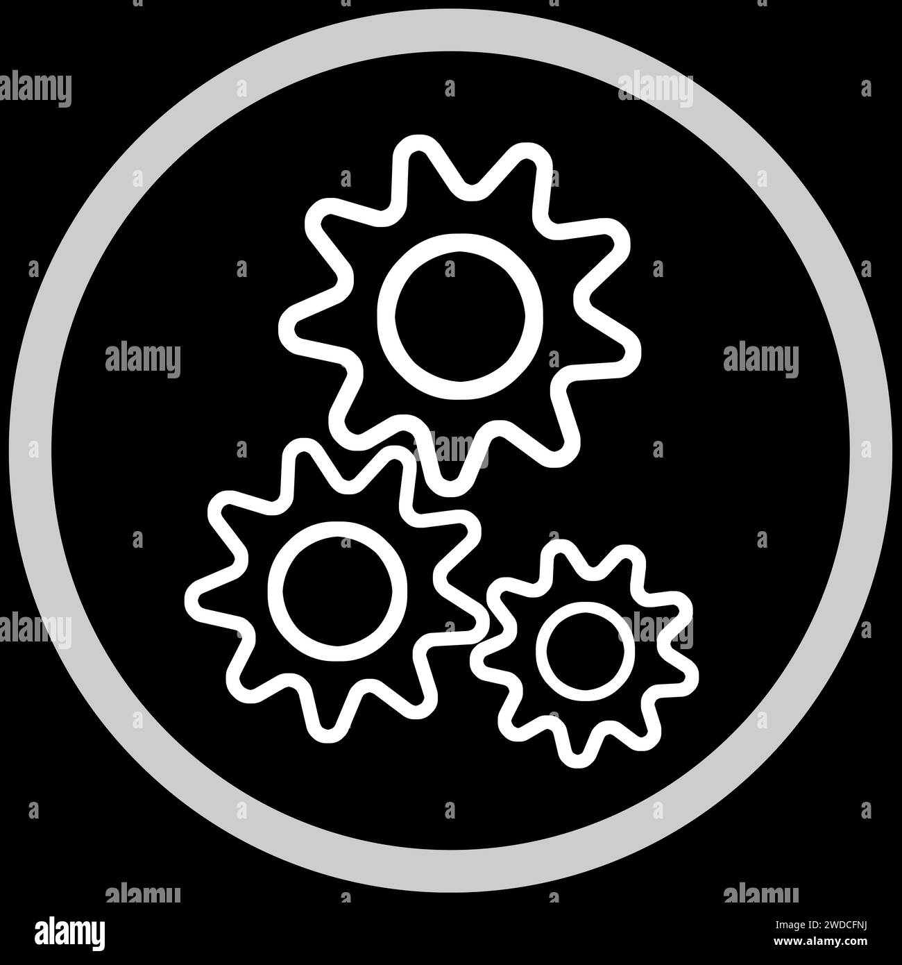 Three cogwheels in frame, illustration on black background Stock Photo ...