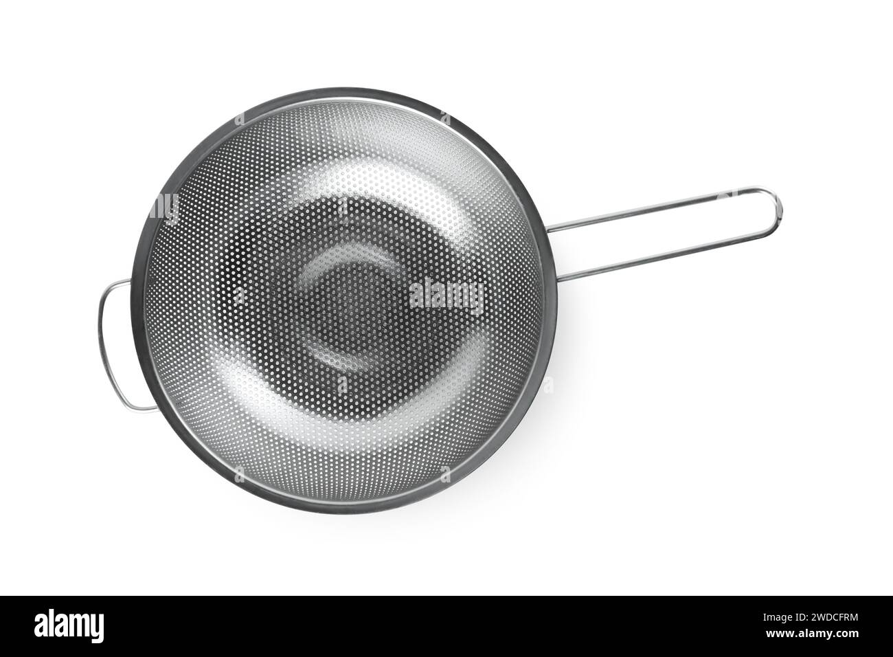New clean sieve isolated on white, top view. Cooking utensils Stock ...