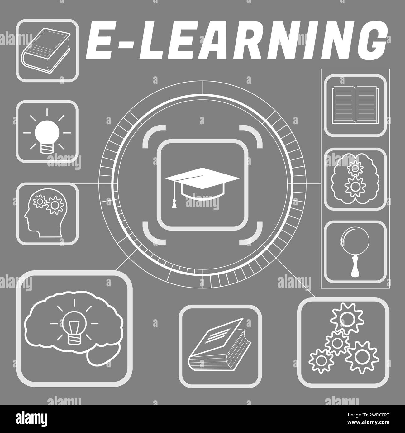 E-learning. Scheme with icons on grey background Stock Photo - Alamy