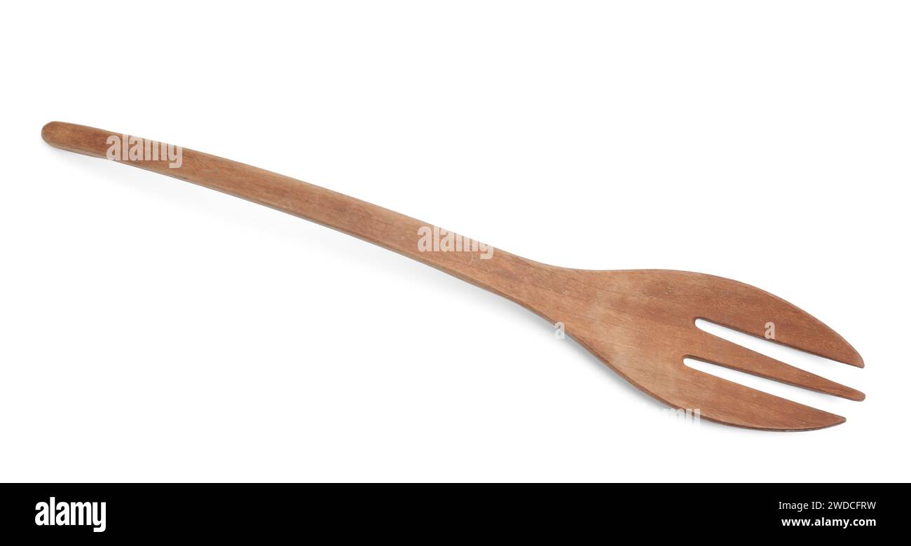 Wooden fork isolated on white, top view. Cooking utensil Stock Photo ...
