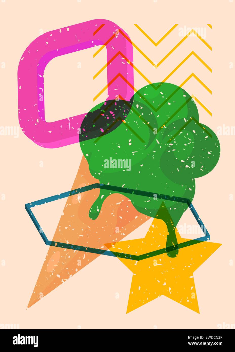 Risograph Ice Cream with geometric shapes. Objects in trendy riso graph ...