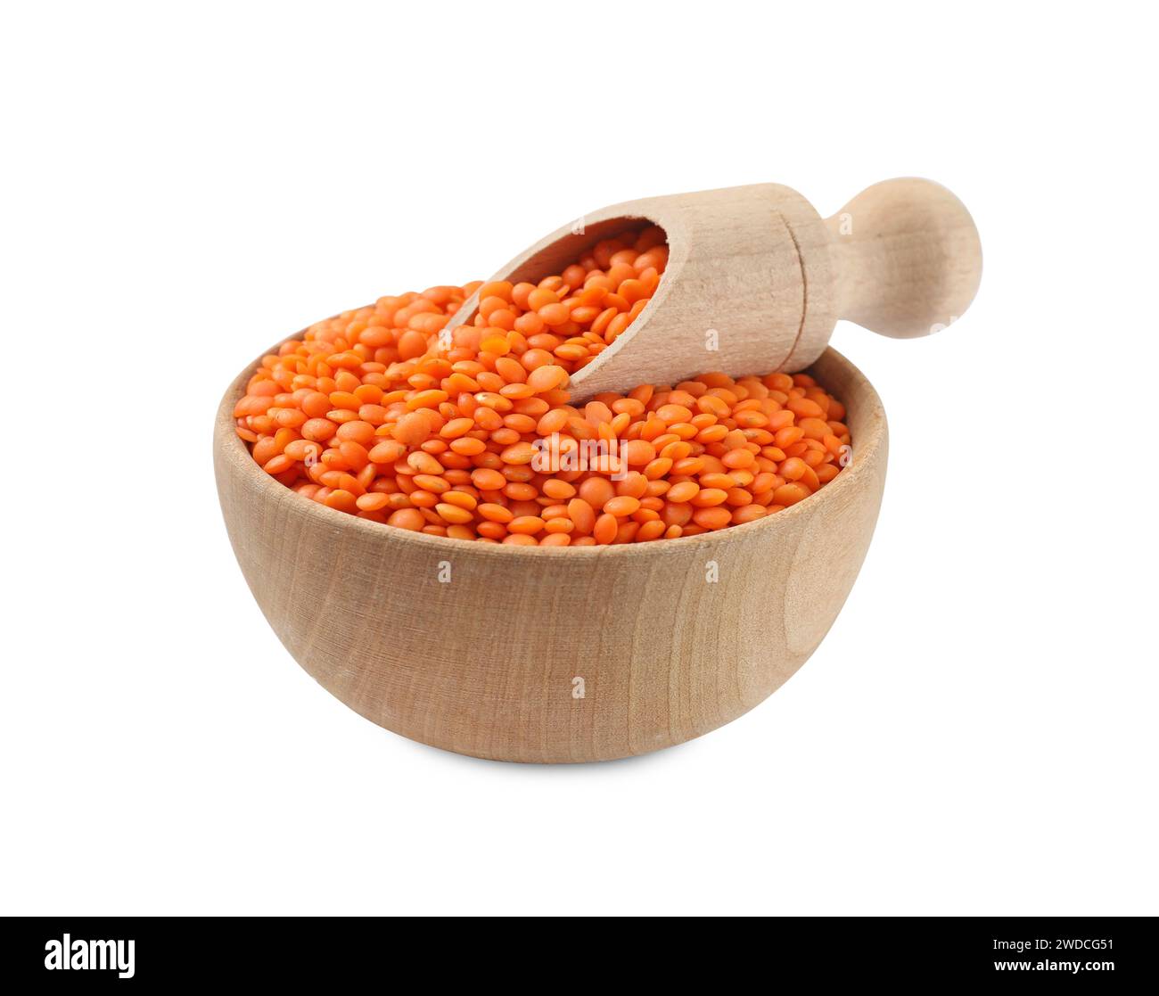 Raw red lentils and scoop in bowl isolated on white Stock Photo - Alamy