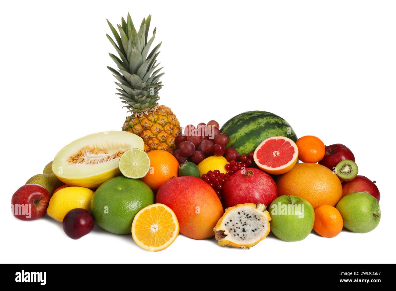 Many different fresh fruits isolated on white Stock Photo - Alamy