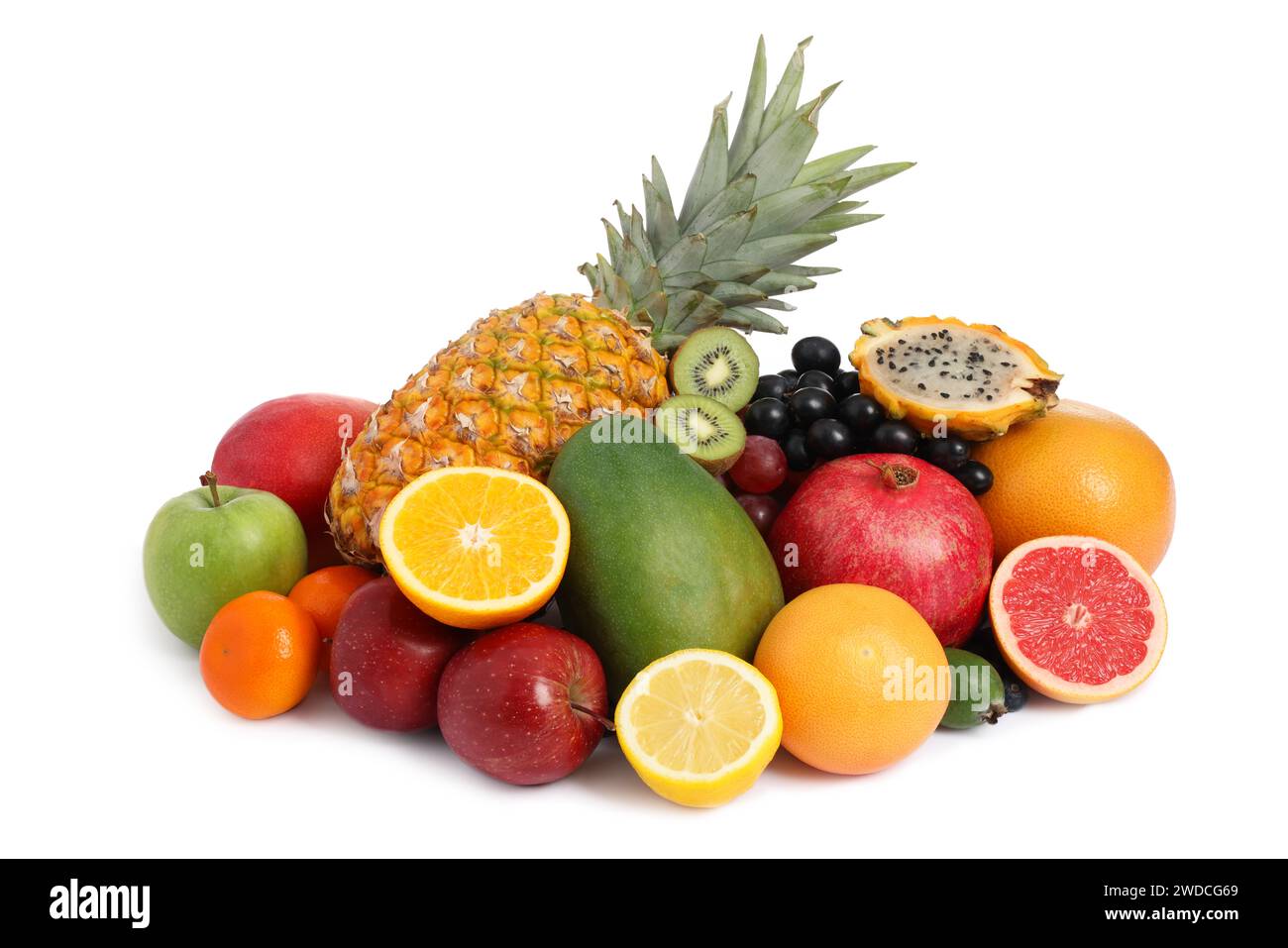 Many different fresh fruits isolated on white Stock Photo - Alamy