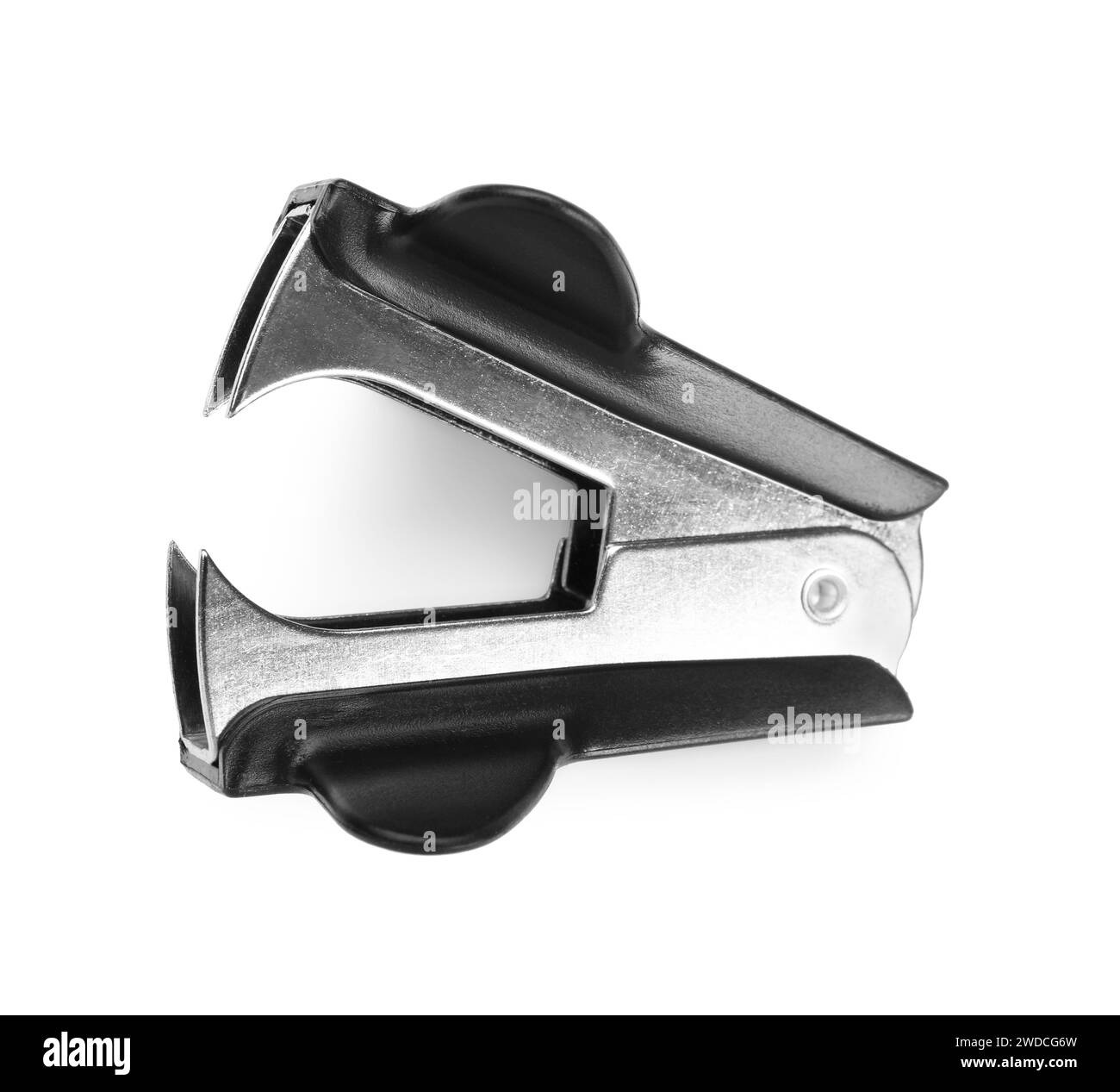 One black staple remover isolated on white, top view Stock Photo - Alamy