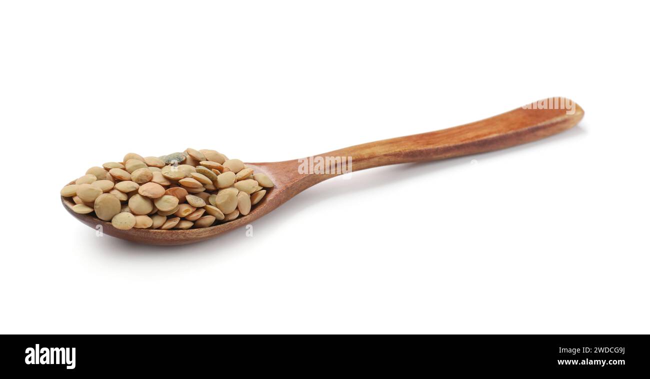 Spoon with raw lentils isolated on white Stock Photo - Alamy