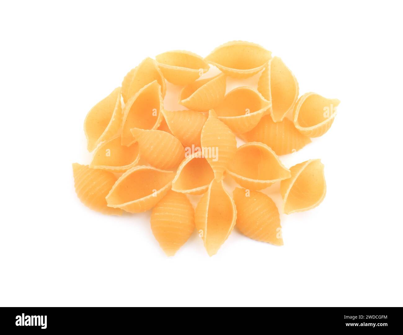 Pile of raw conchiglie pasta isolated on white, top view Stock Photo ...