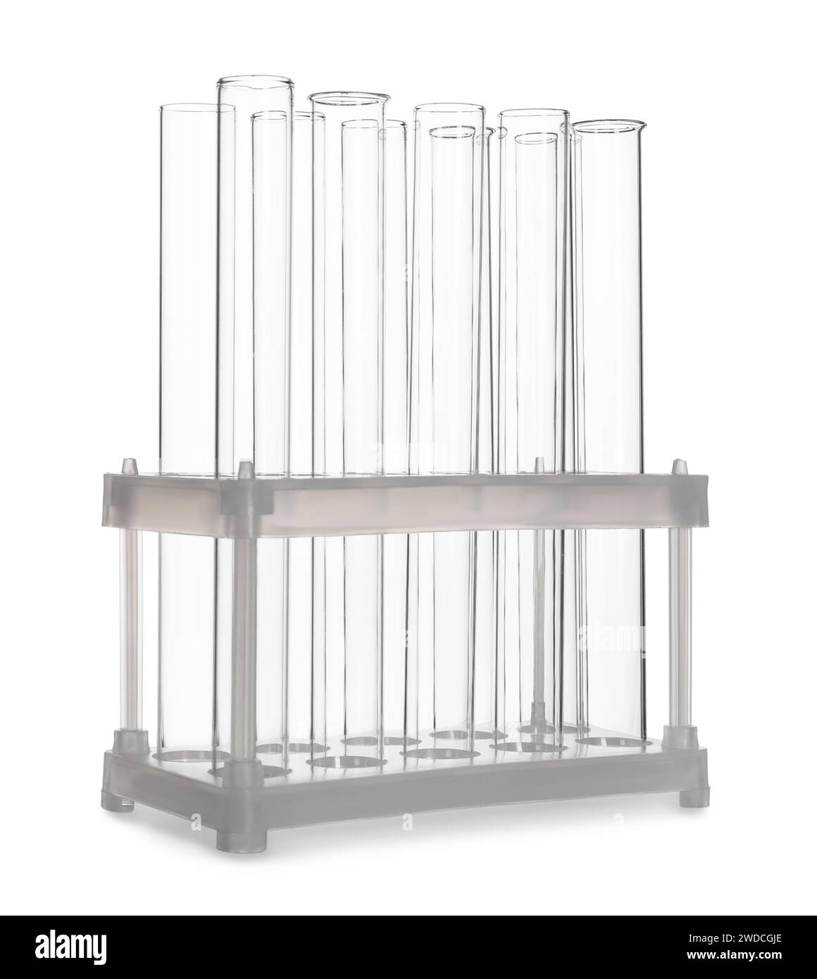 Stand with many empty test tubes isolated on white Stock Photo - Alamy