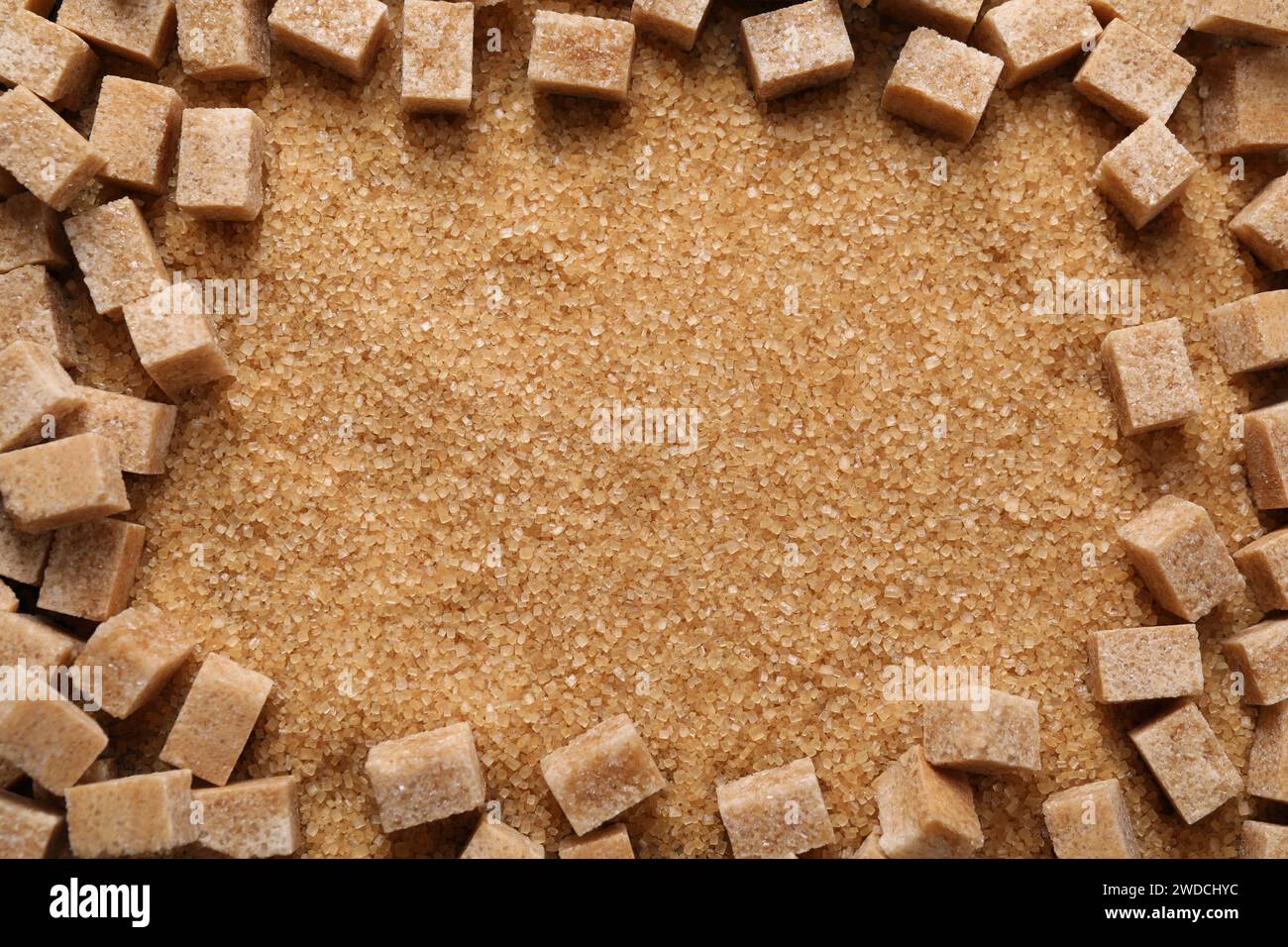 Frame made of brown sugar as background, top view. Space for text Stock ...