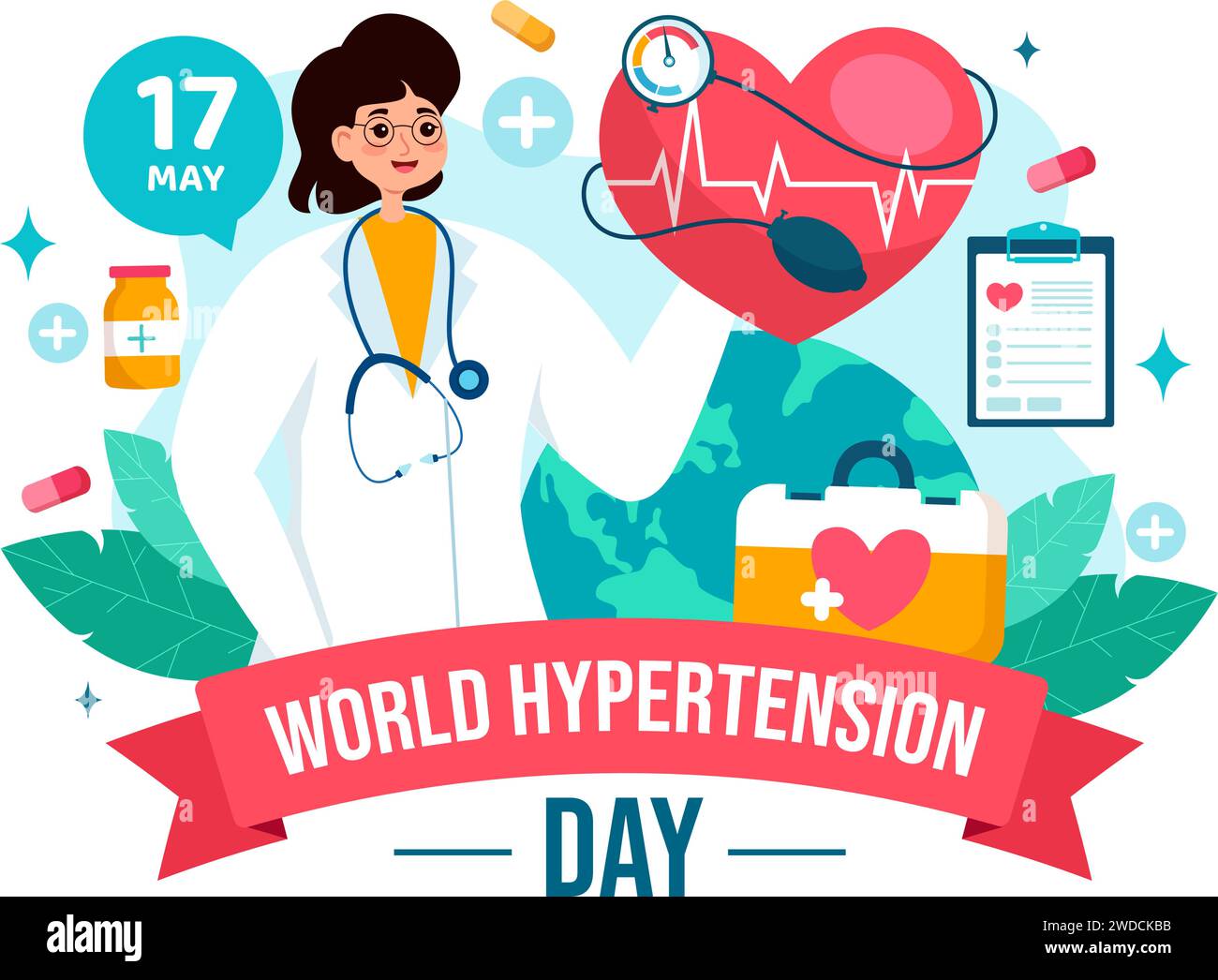 World Hypertension Day Vector Illustration on May 17th with High Blood ...