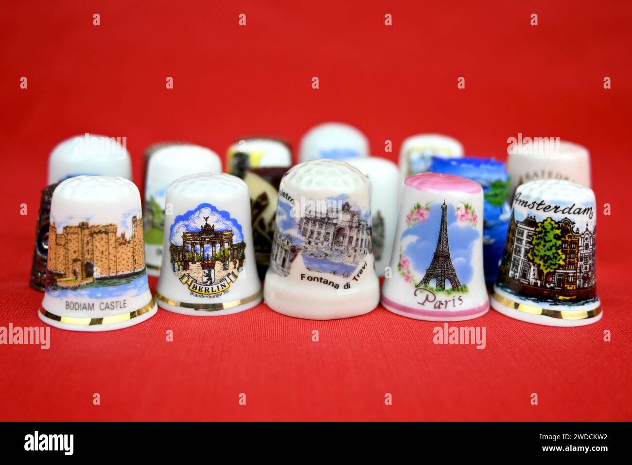 A collection of souvenir holiday thimbles – Wales, UK – 19 January 2024 ...