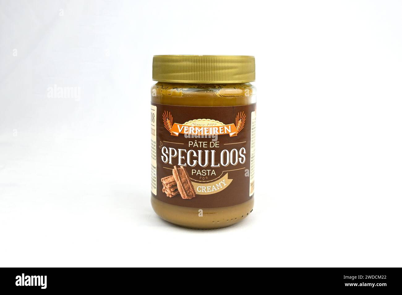 Jar of Vermeiren Pâte de Speculoos pasta spread paste on white ...