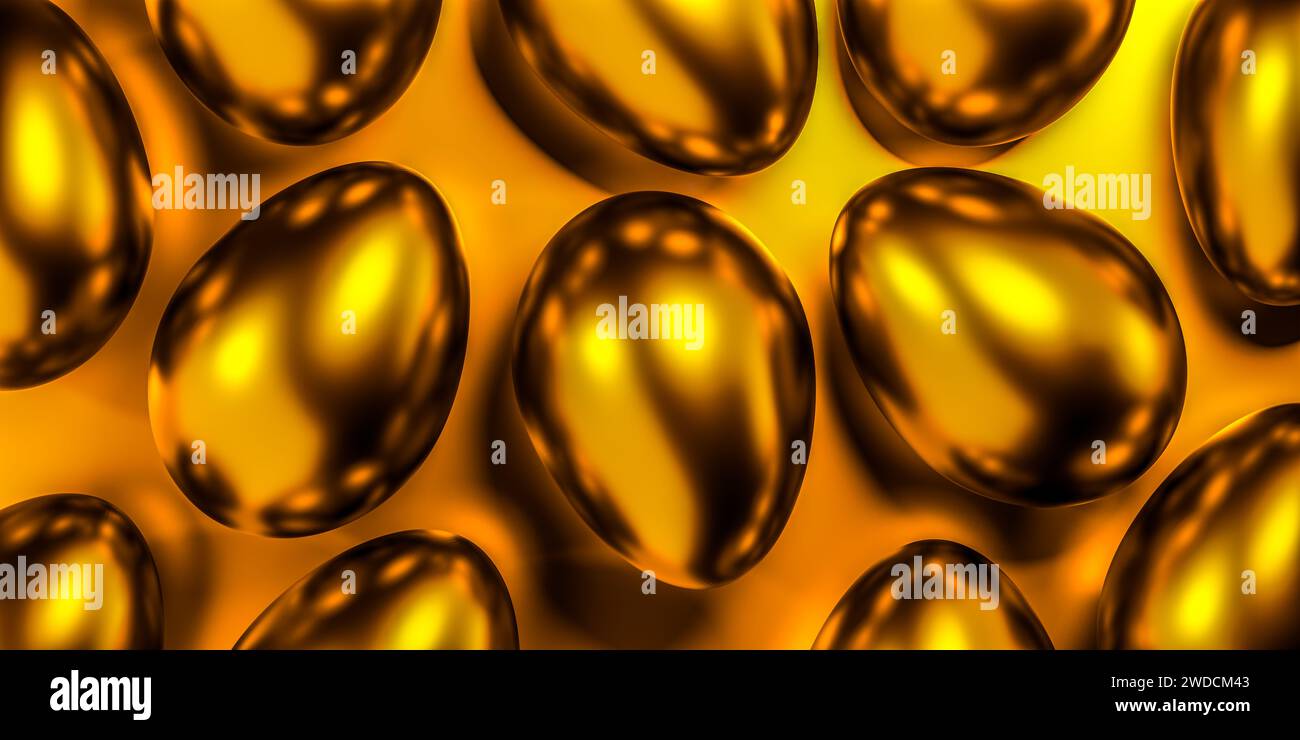Golden eggs on gold background as symbol of Easter, prosperity, wealth ...