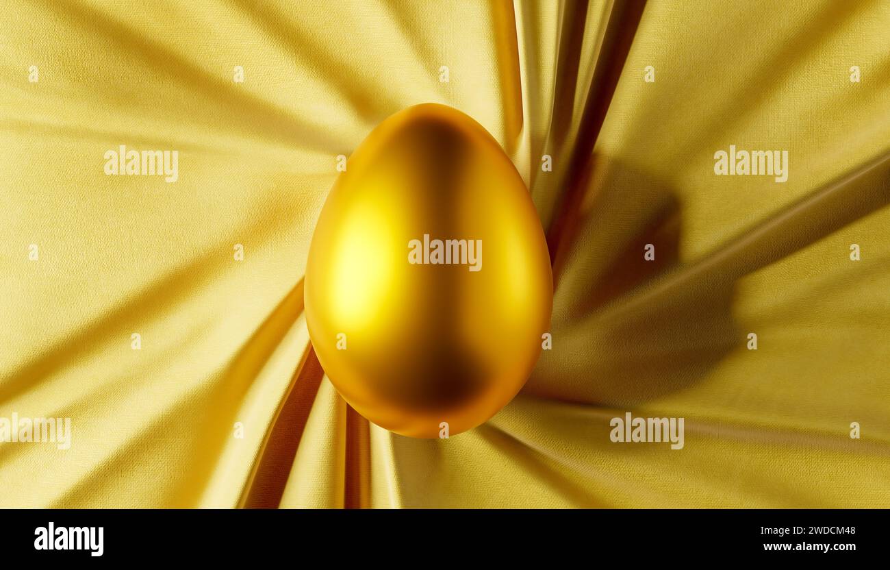 Golden egg on on gold brocade beautifully laid out with folds as symbol ...