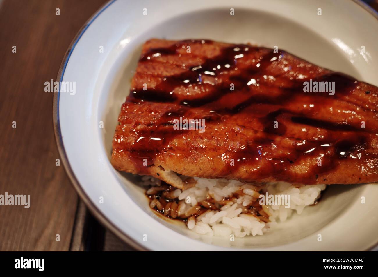 Close up view, Unagi Don, Japanese grilled eel with teriyaki sauce serve with rice Stock Photo ...