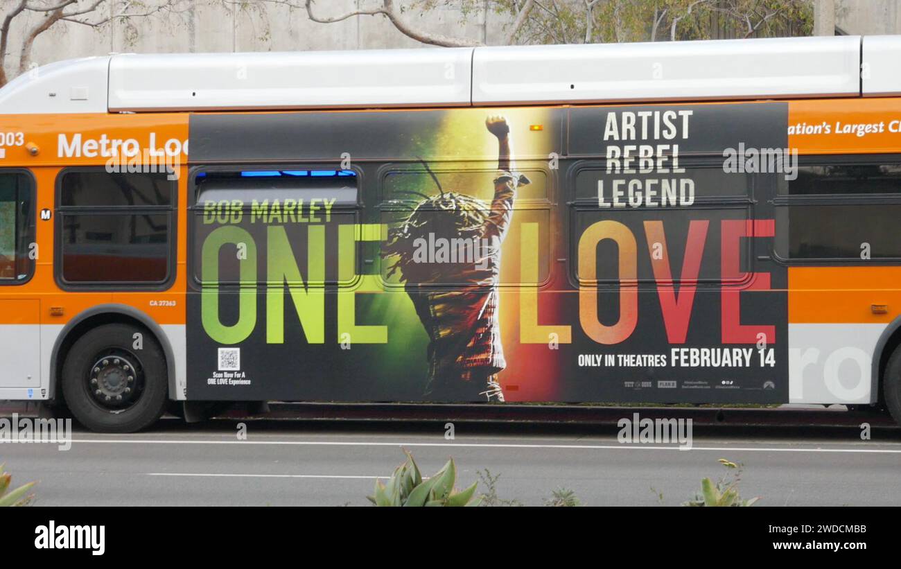 Los Angeles, California, USA 19th January 2024 Bob Marley One Love Bus ...